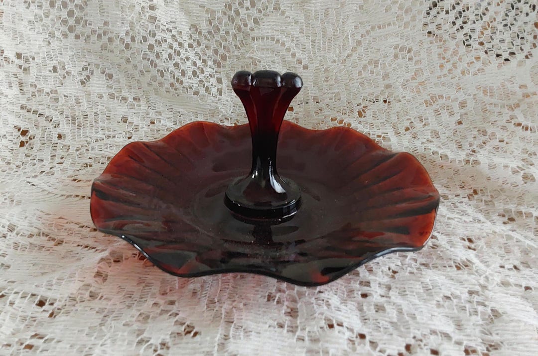 An Anchor Hocking Ruby Red Glass 7 Inch Round Tidbit Dish With a Center ...