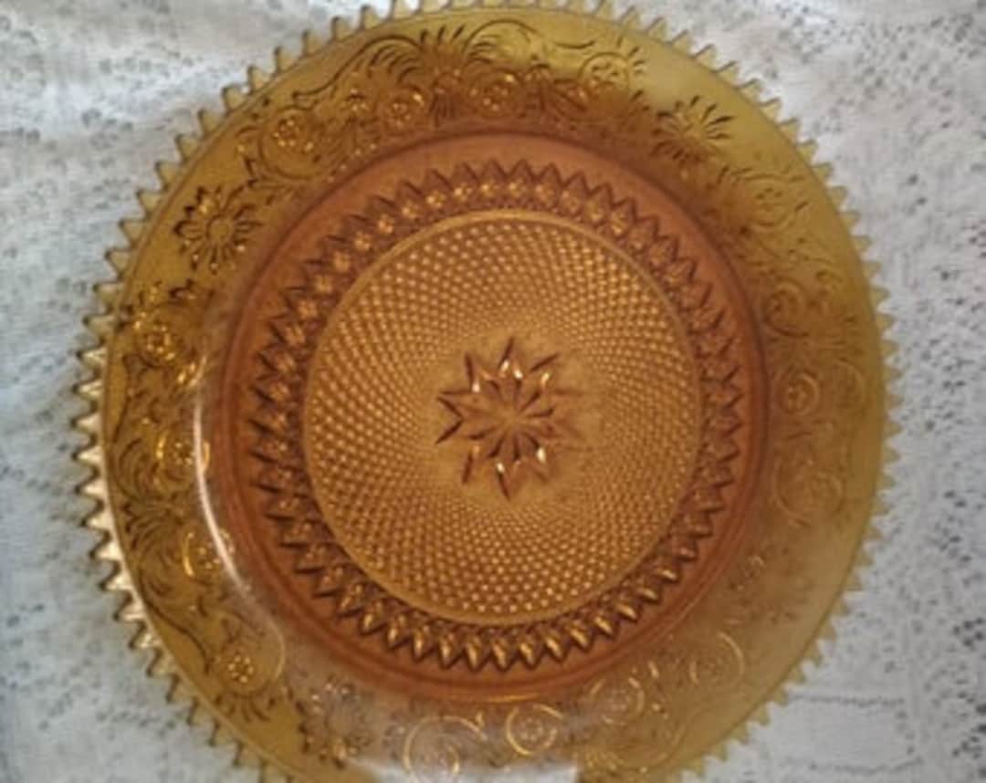 An Amber Gold Tiara/sandwich Glass 12 Inch Round Serving Platter or ...