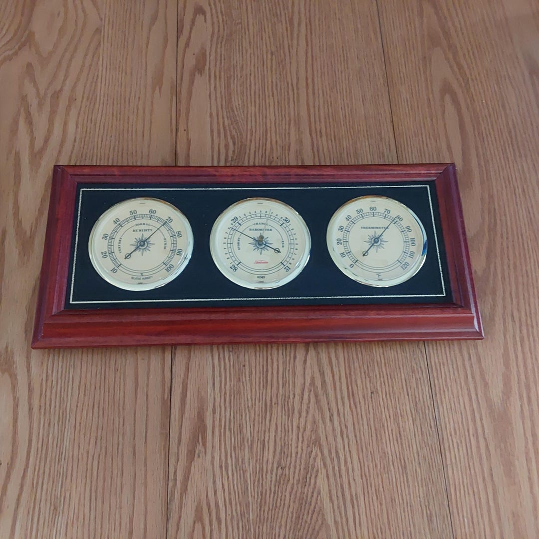 A Vintage Sunbeam Weather Station in the Red Toned Wood Frame That Has ...