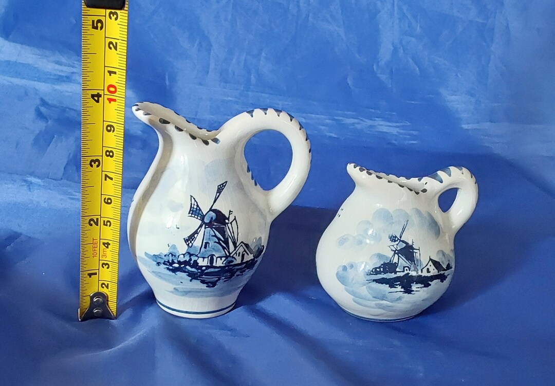 Set of 2 White Ceramic Pitchers, Marked Delft Holland on the Base, With ...
