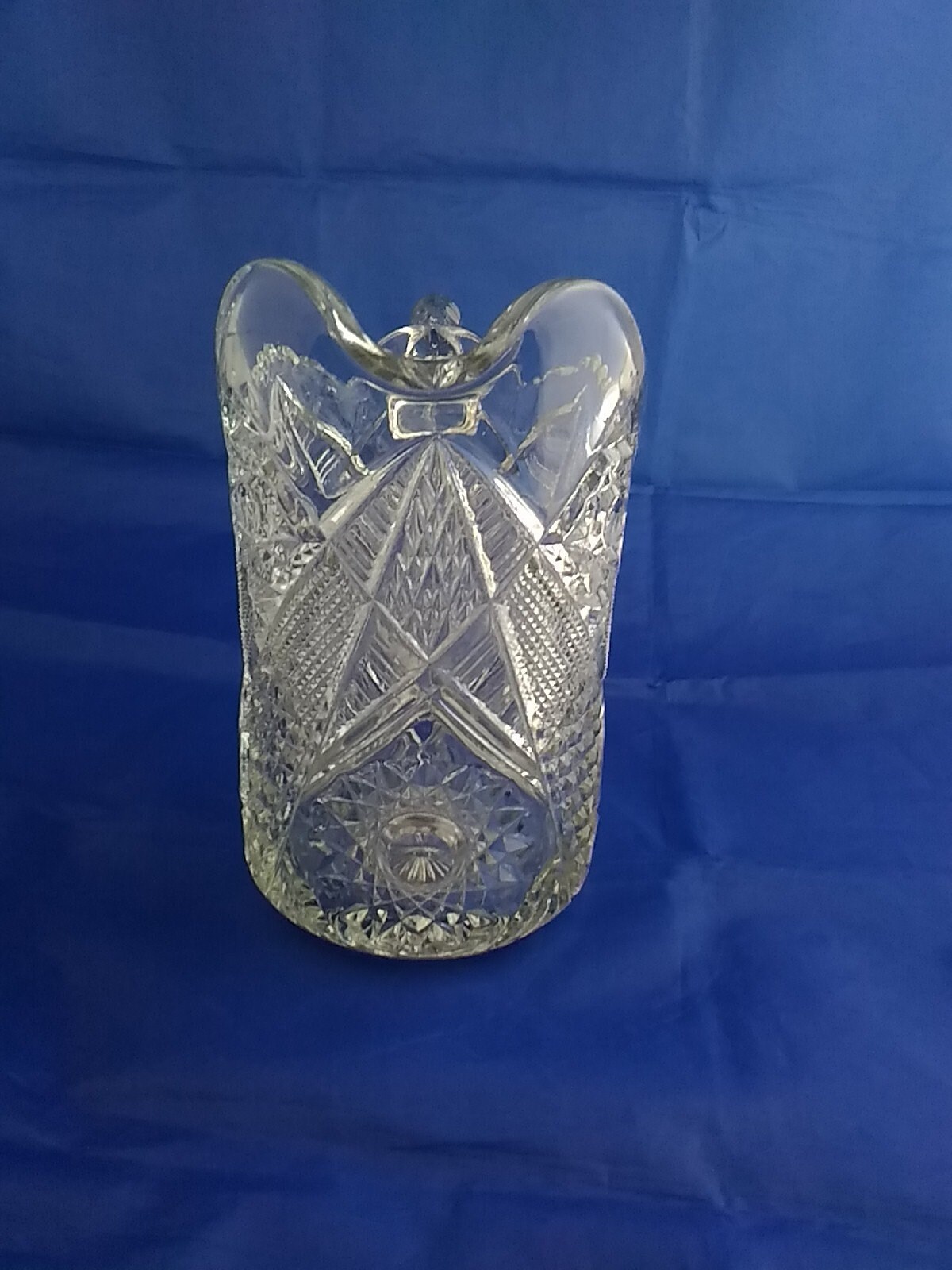 Large clear cut glass water pitcher multiple hobstars | Etsy