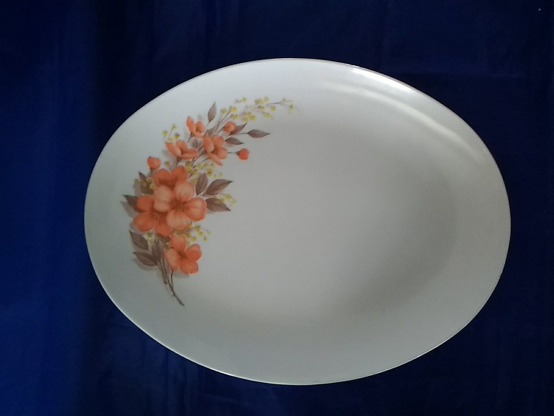 A Mar-crest Melmac White Oval Platter Golden Dawn Pattern or Orange ...