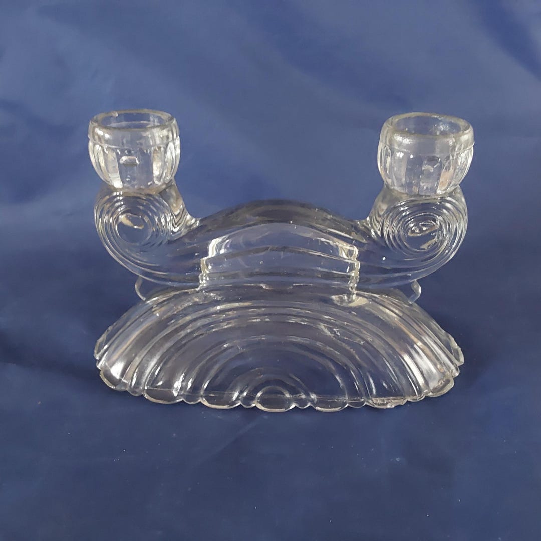 A Mckee Glass Double Arm Taper Glass Candle Holder in the Art Deco ...