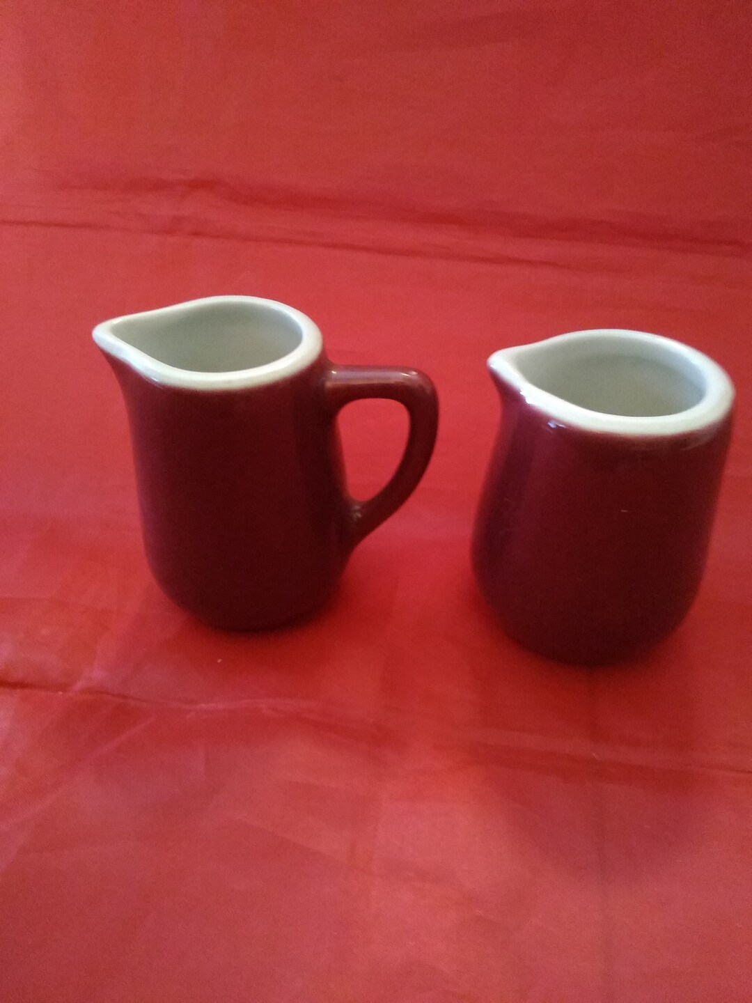 A Pair of Marked Hall Pottery Creamer in a Brown Glazed Colored ...