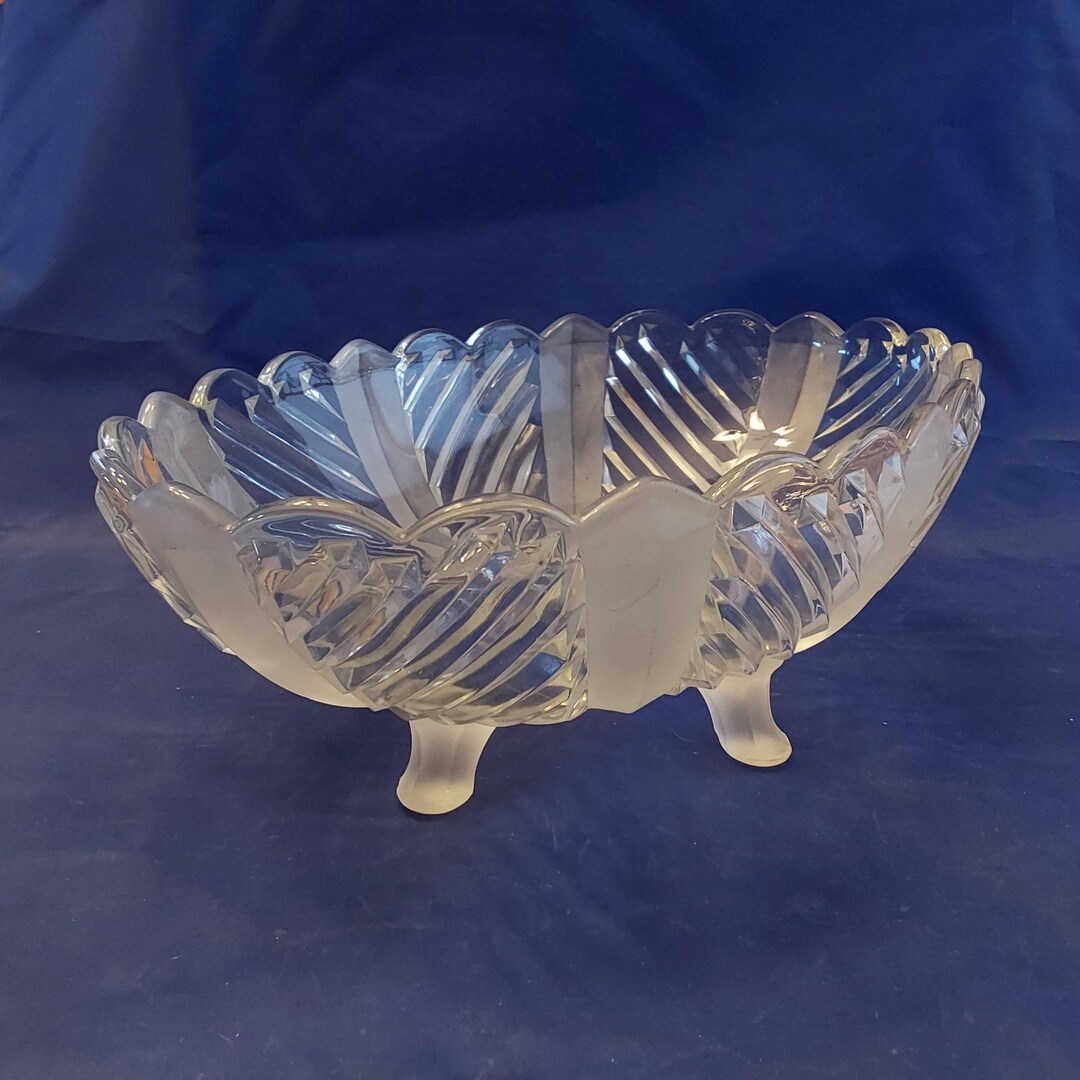 A Large 12.25 Inch Wide Oval Bowl Sits, That Four Glass Feet, Has an ...