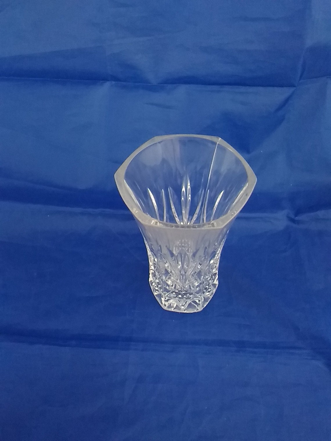 A 5 crystal vase that is 6 sided with a diamond and fan | Etsy