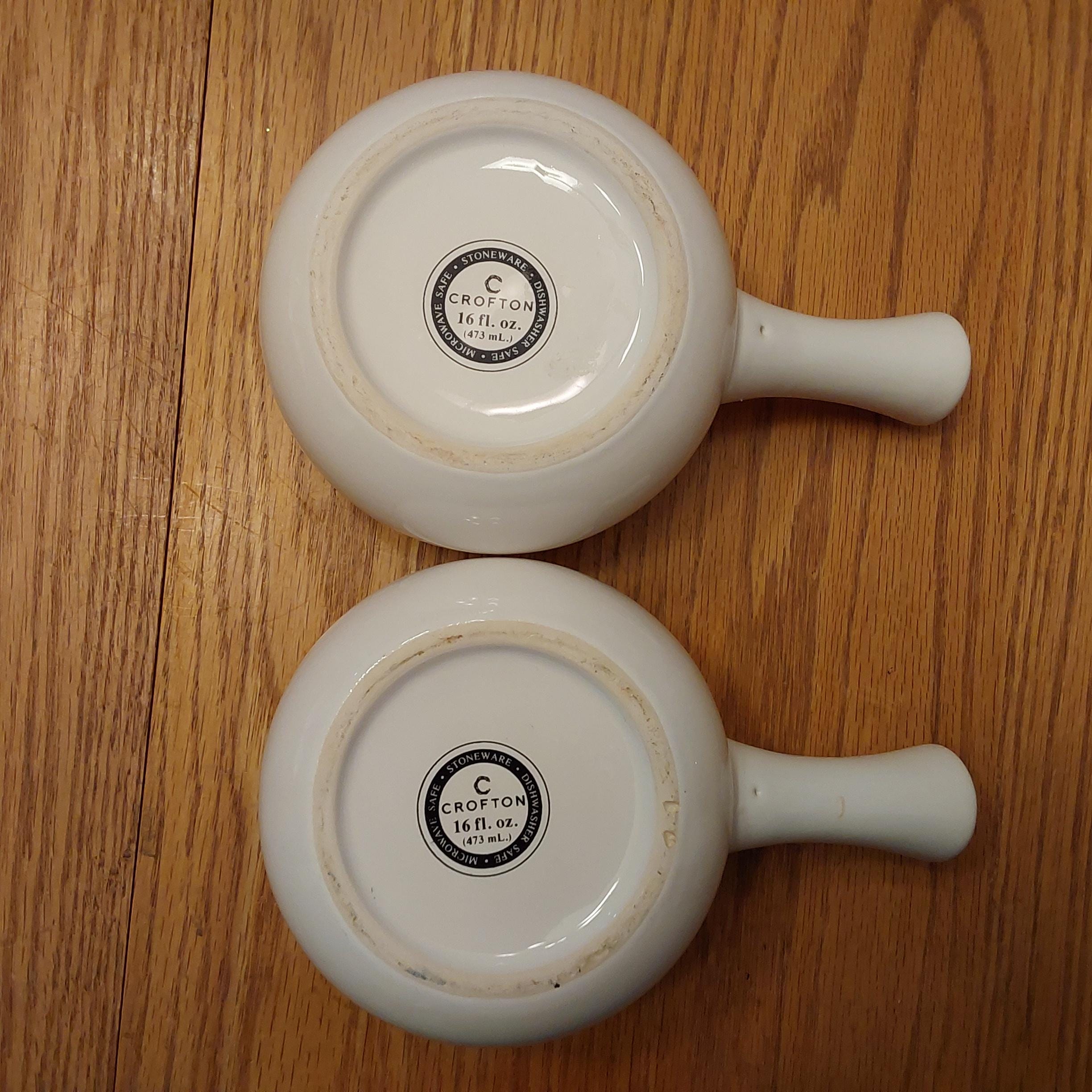A Pair of Crofton 16 Oz White Ceramic Handled Soup or Chili Bowls, That ...