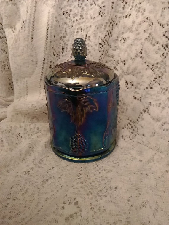 An Octagon Shape Blue Carnival Glass Candy Dish and Matching - Etsy