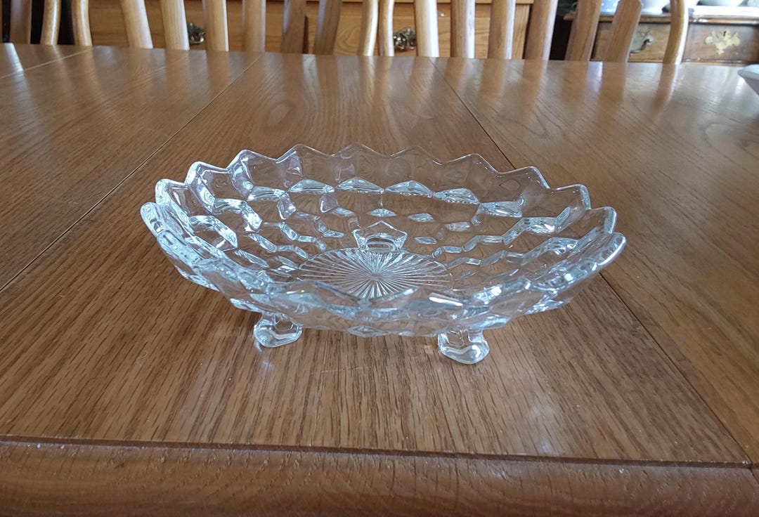 A Fostoria 7 Inch Wide Clear Glass Bon Bon Bowl in the Cubist Pattern ...