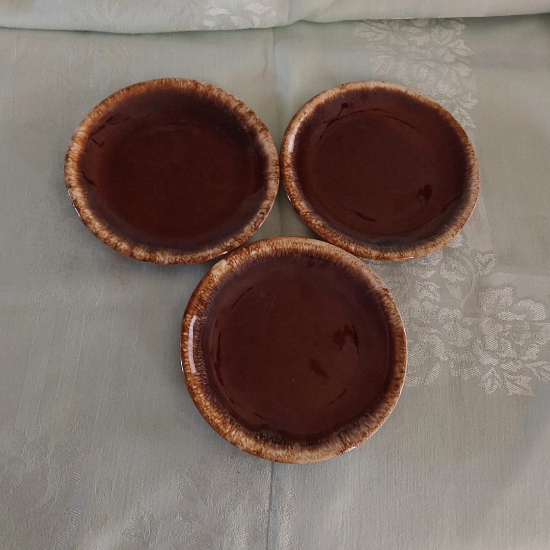 By Hull Pottery, is a Set of 3 Matching Brown With Beige Drip Glaze on ...