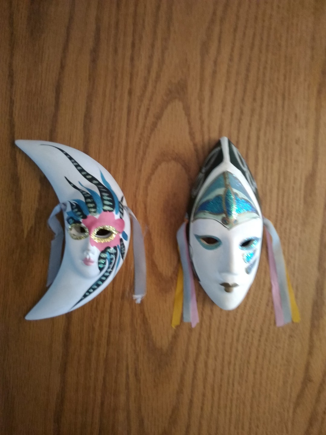 A Set of 2 Small Hand Painted Carnival Masks That Are Wall Art That ...