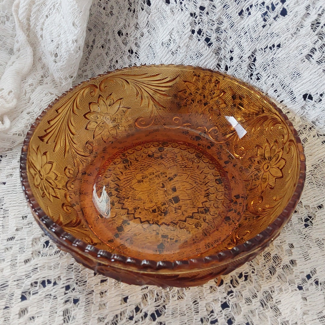 A Sandwich or Tiara Amber Glass Single Nappy Bowl in Amber - Etsy