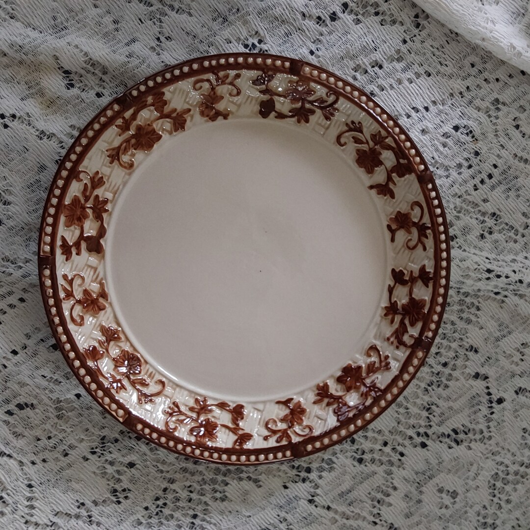 A 10 Inch Dinner Plate is Temptations by Tara in the Beige and Brown ...