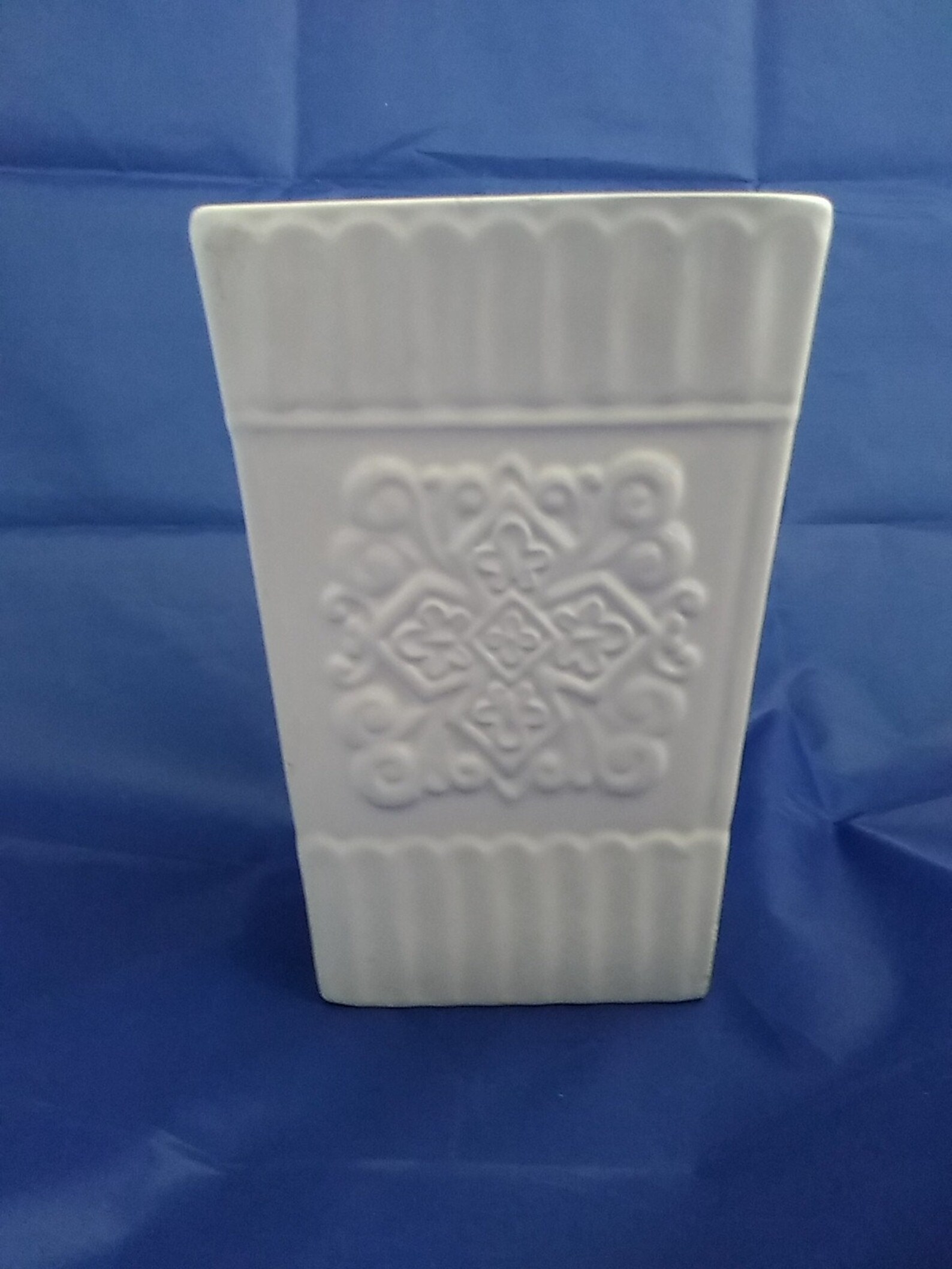 A Square White Vase With Embossed Floral Design. Vase 113 - Etsy