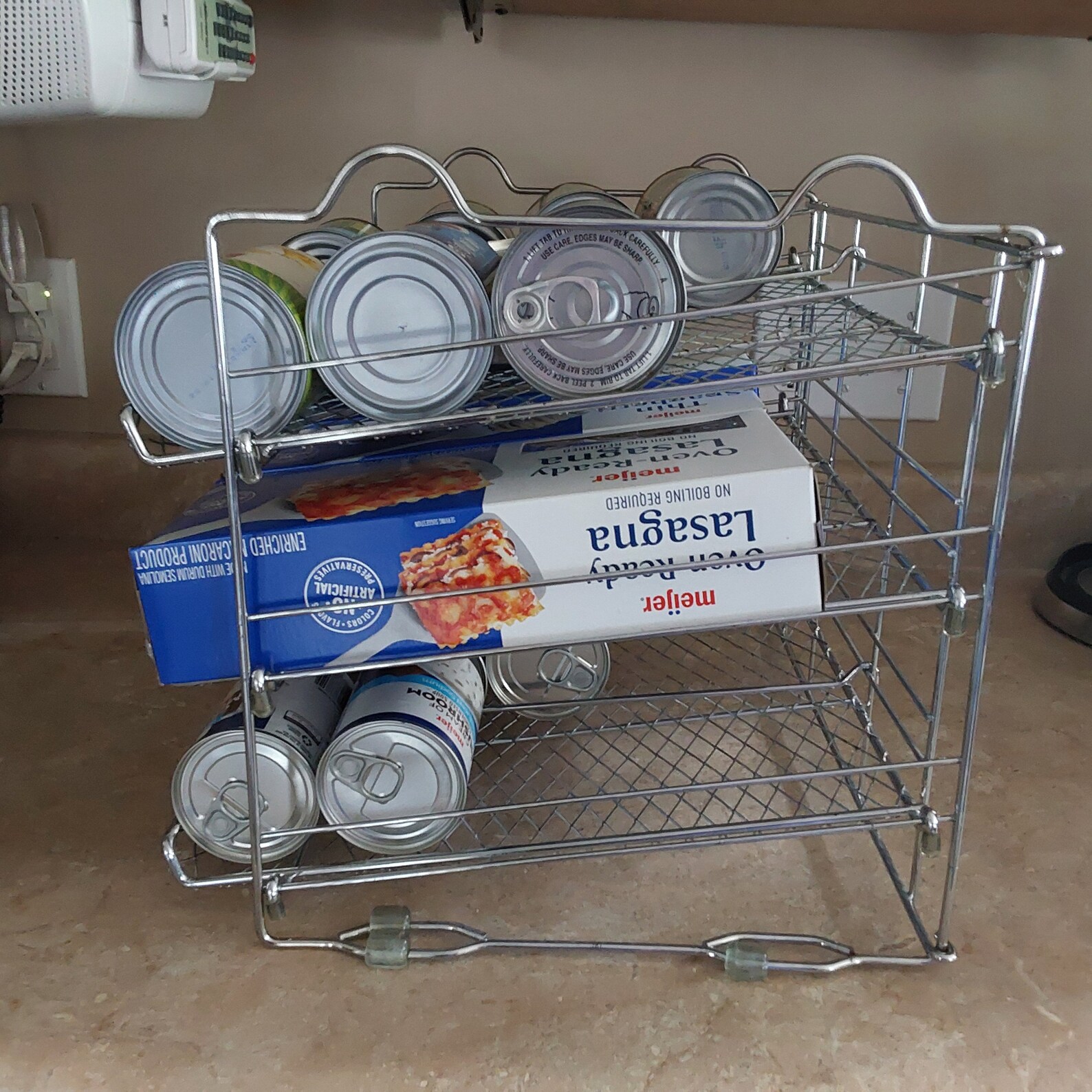 A Silver Chrome Metal 3 Tiered Shelf Stackable Can Organizer for up to ...