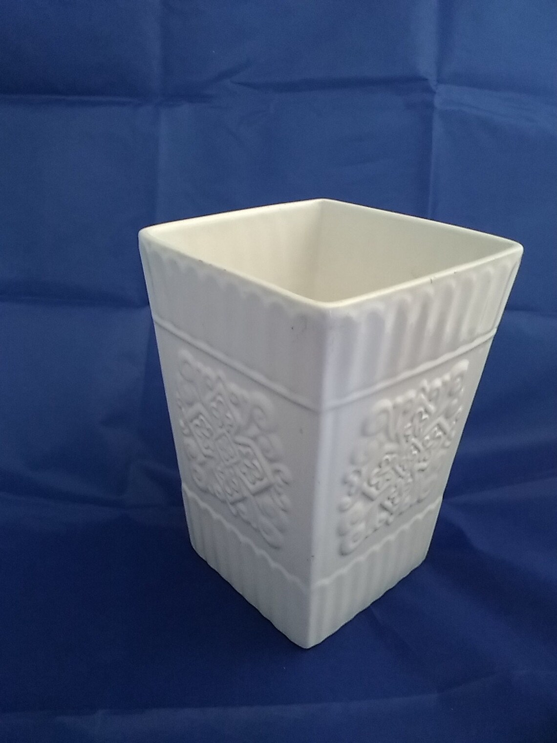 A Square White Vase With Embossed Floral Design. Vase 113 - Etsy