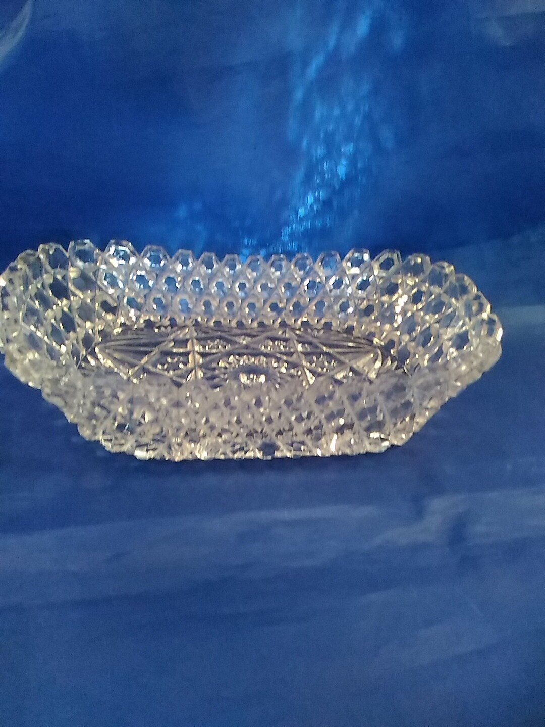 An EAPG Rectangular Shaped Glass Bowl With a Hobstar and Fan Design and ...