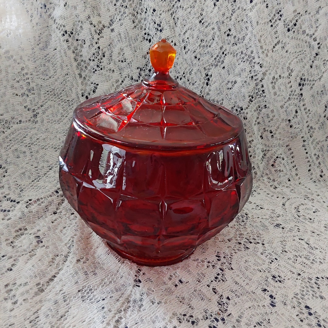 Large Amberia Colored Indiana Glass Bowl With Matching Lid in the ...