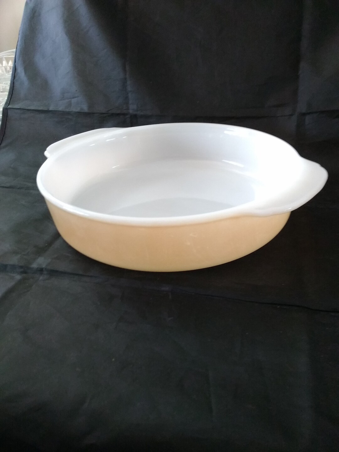 A Fire King Round Orange Lusterware 8.5" Baking Dish Across the Rim and ...