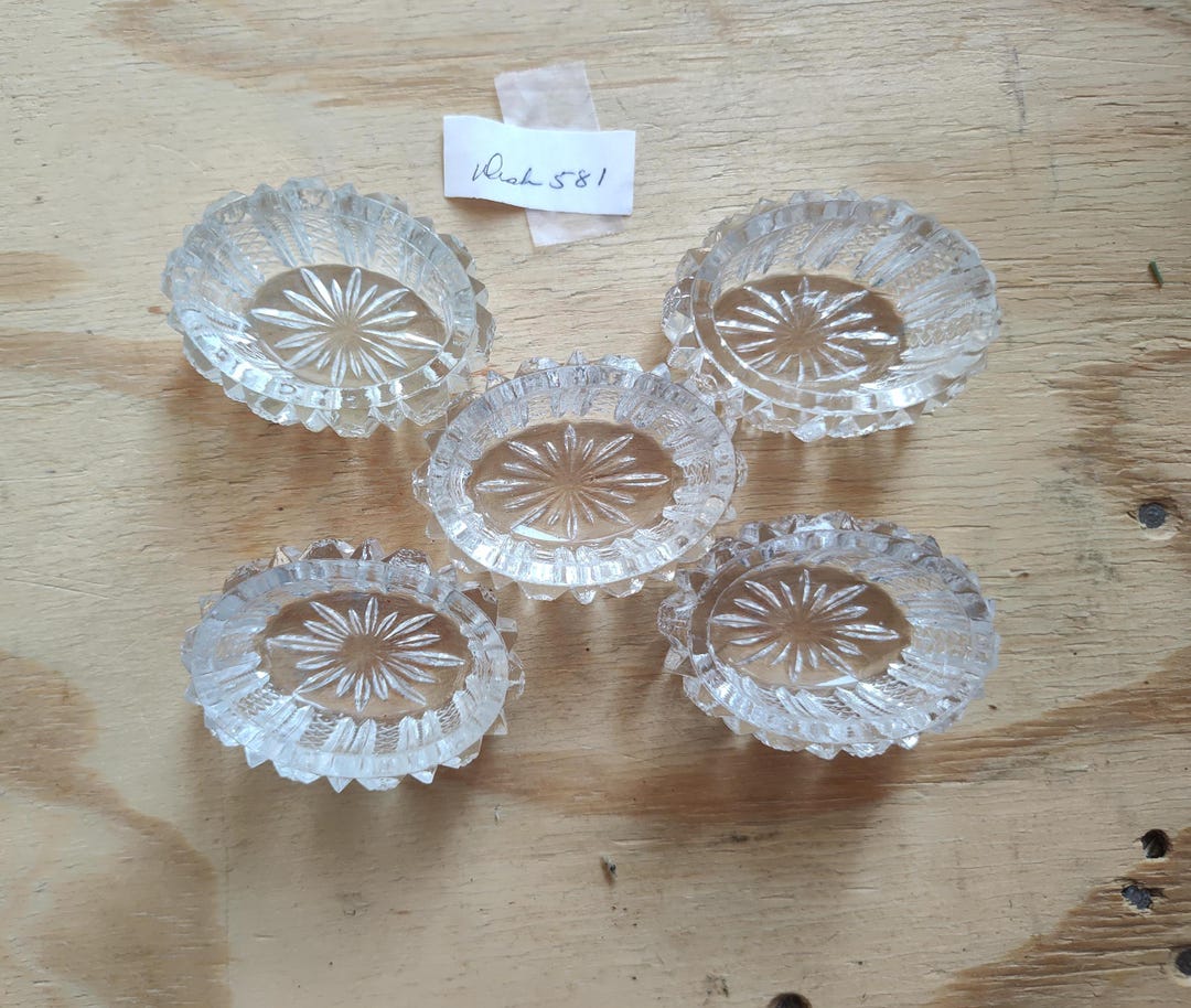 Set of 5 Matching Oval Glass Salt Cellars in a Paneled Pattern. Dish ...
