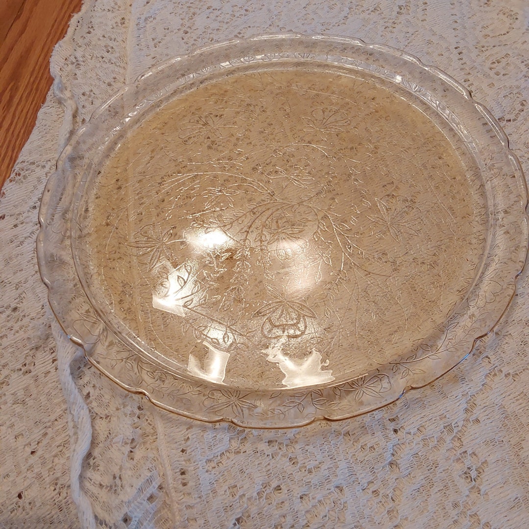 A 13.5 Floragold Louise Glass Tray or Platter by Jeanette Glass With an ...