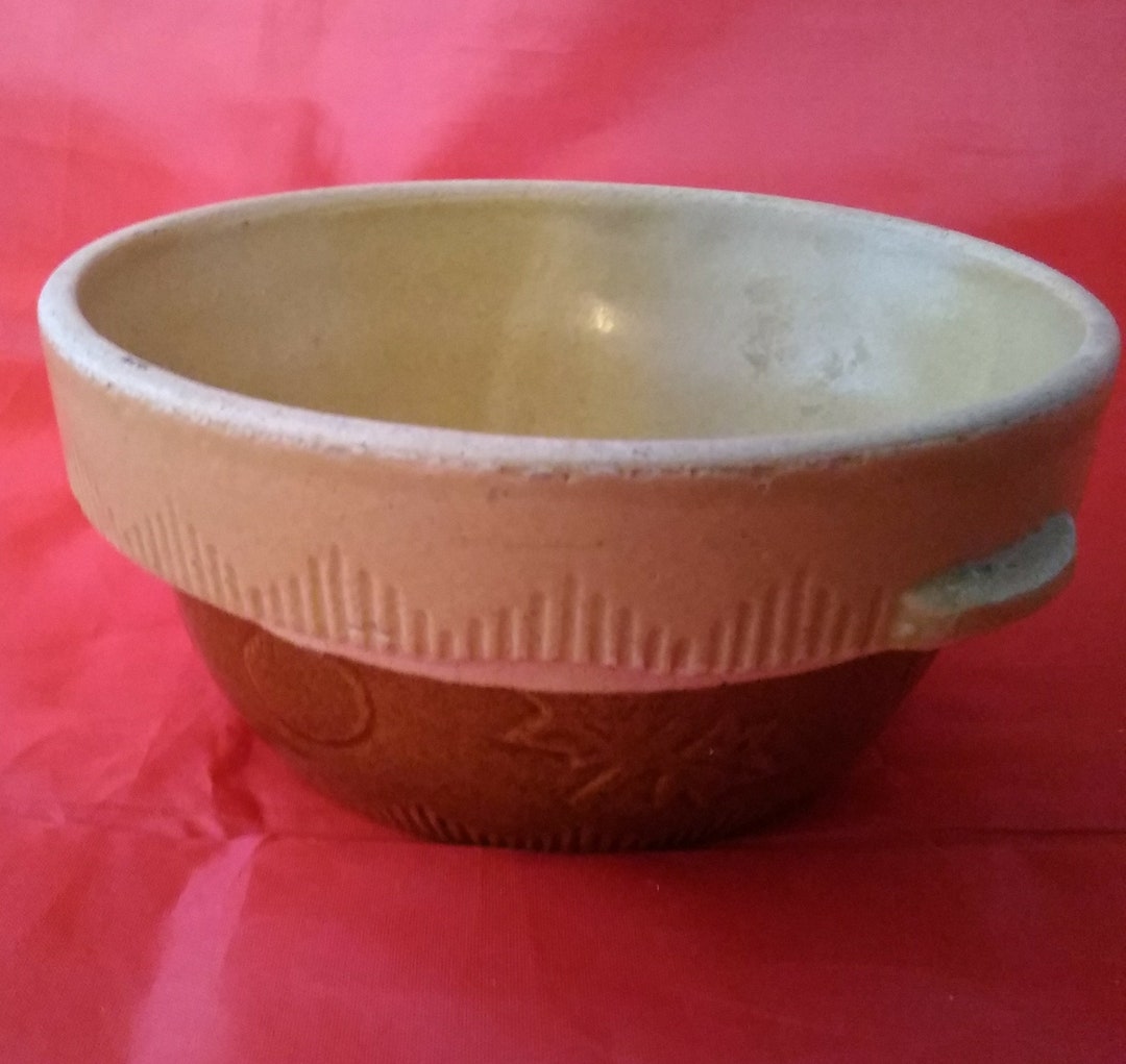 Cook-rite Cookin-ware Tan Stoneware Bowl With Brown Leaf Design on ...