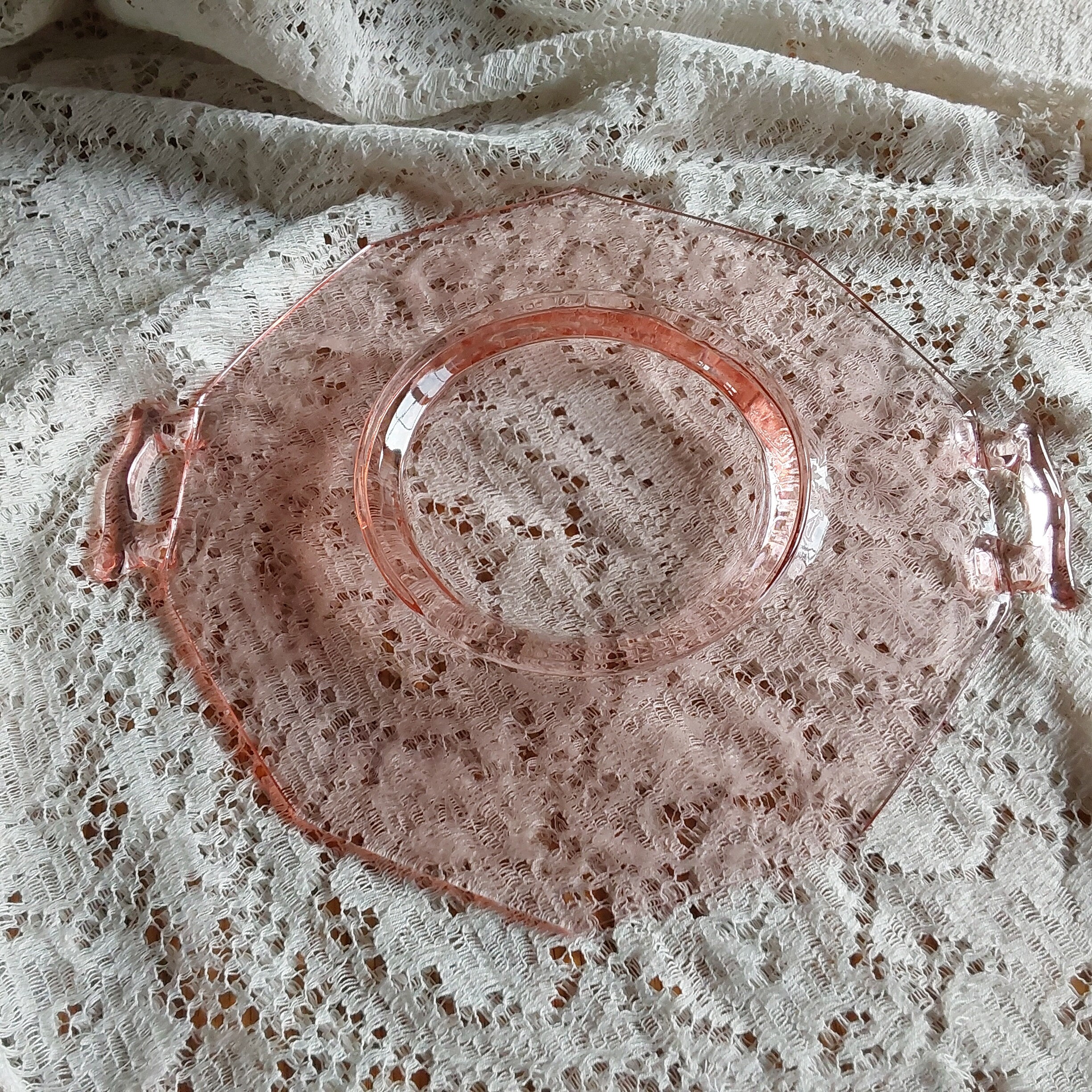 Cambridge Glass Pink Depression Dessert 10.25" Plate With Two Handles ...