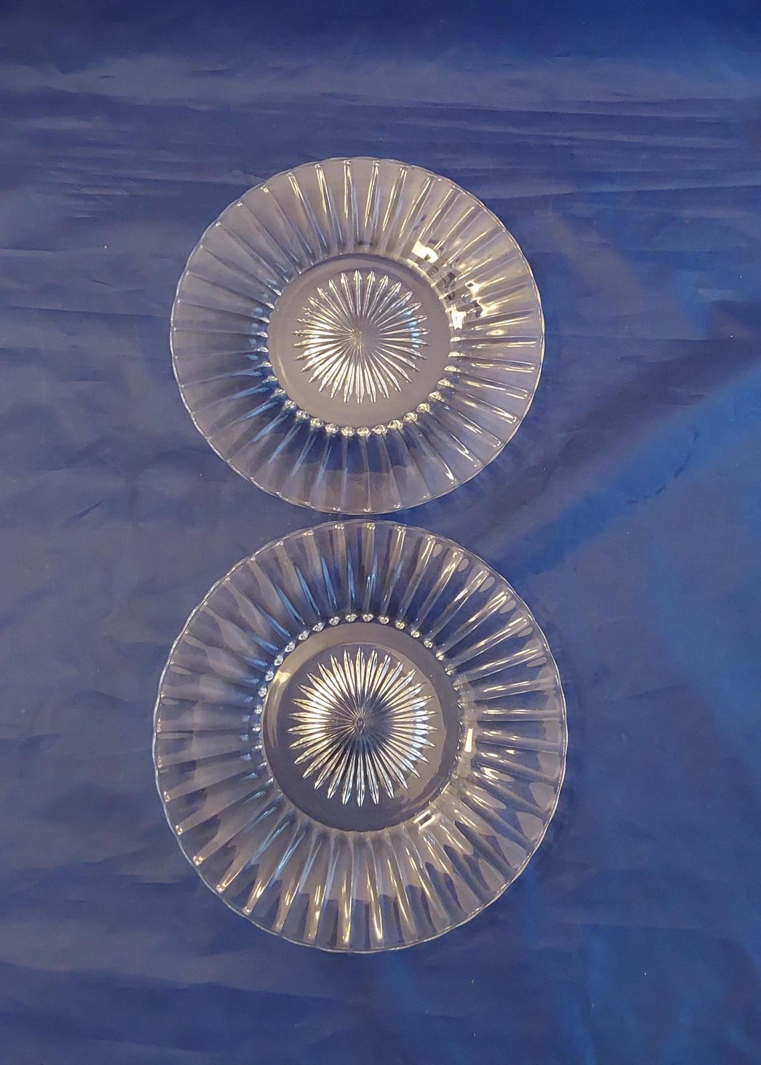 Set of 2 Ridge and Star Heisey Clear Glass 7.25" Dessert or Salad ...