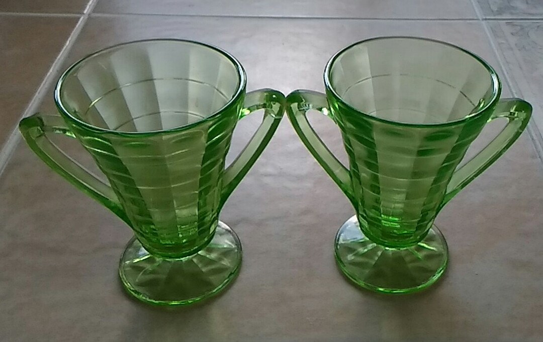 Set of 2 Matching Uranium Green Pedestal 2 Handled Sugar Bowls - Etsy