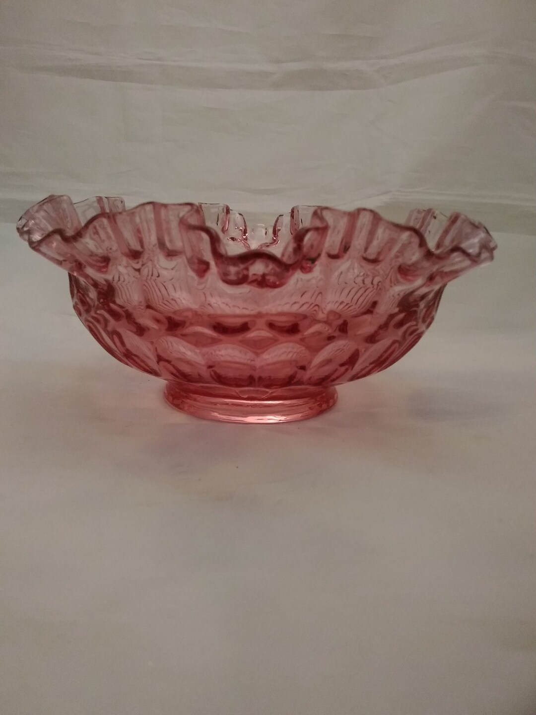 A Fenton Pink Raspberry Colored Thumbprint Bowl With a Double Ruffle ...