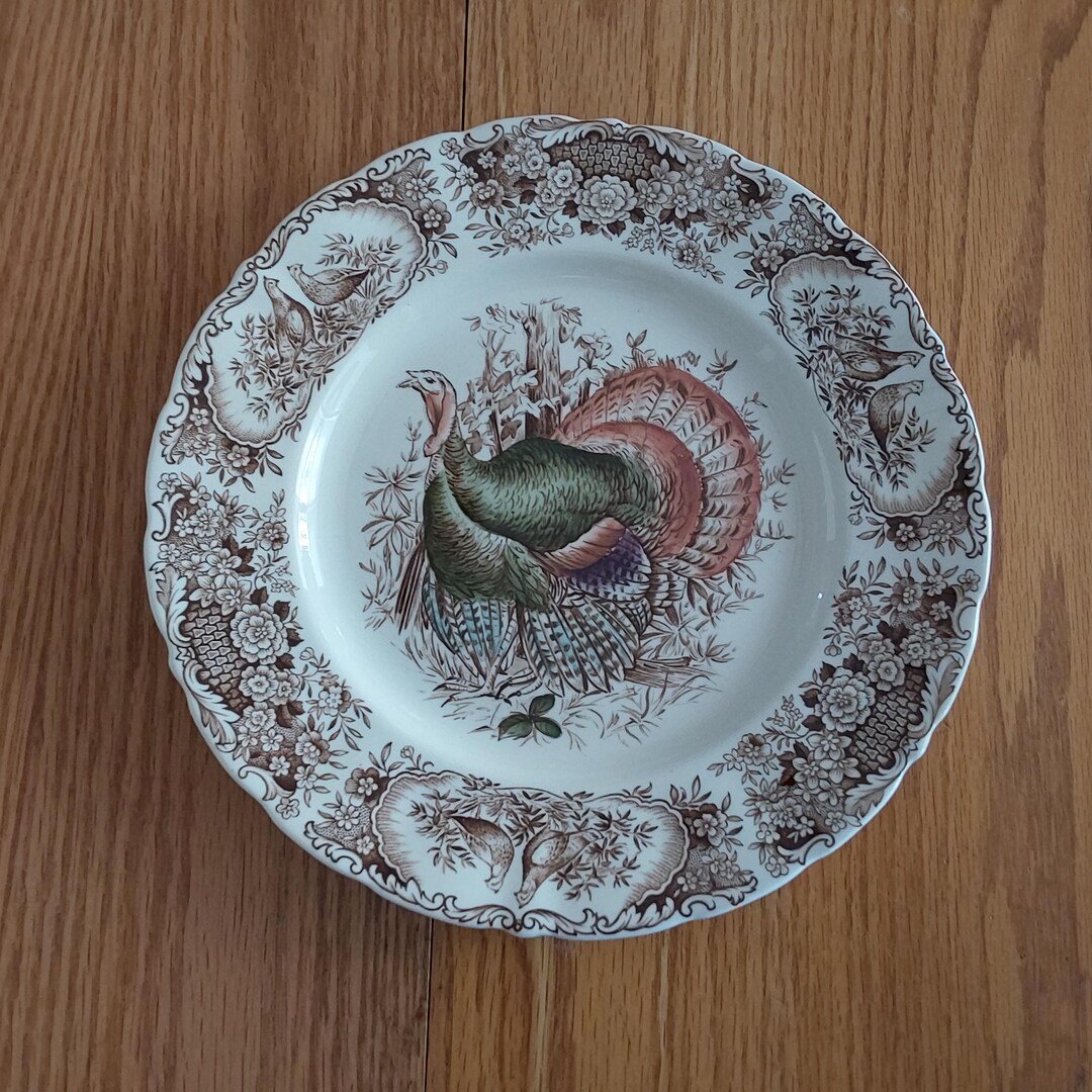 Johnson Brothers White With Brown Transferware 10.75" Colored Turkey ...