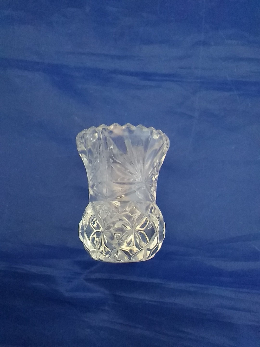 Clear Glass Toothpick Holder in a Fan and Diamond Pattern With a ...