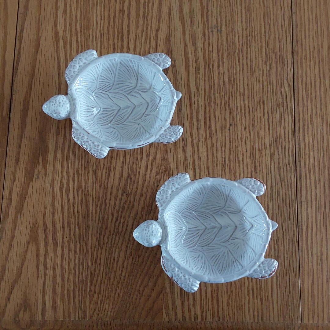 Set of 2 Pottery Barn Mudpie White Glazed Terra Cotta Clay Turtles as ...