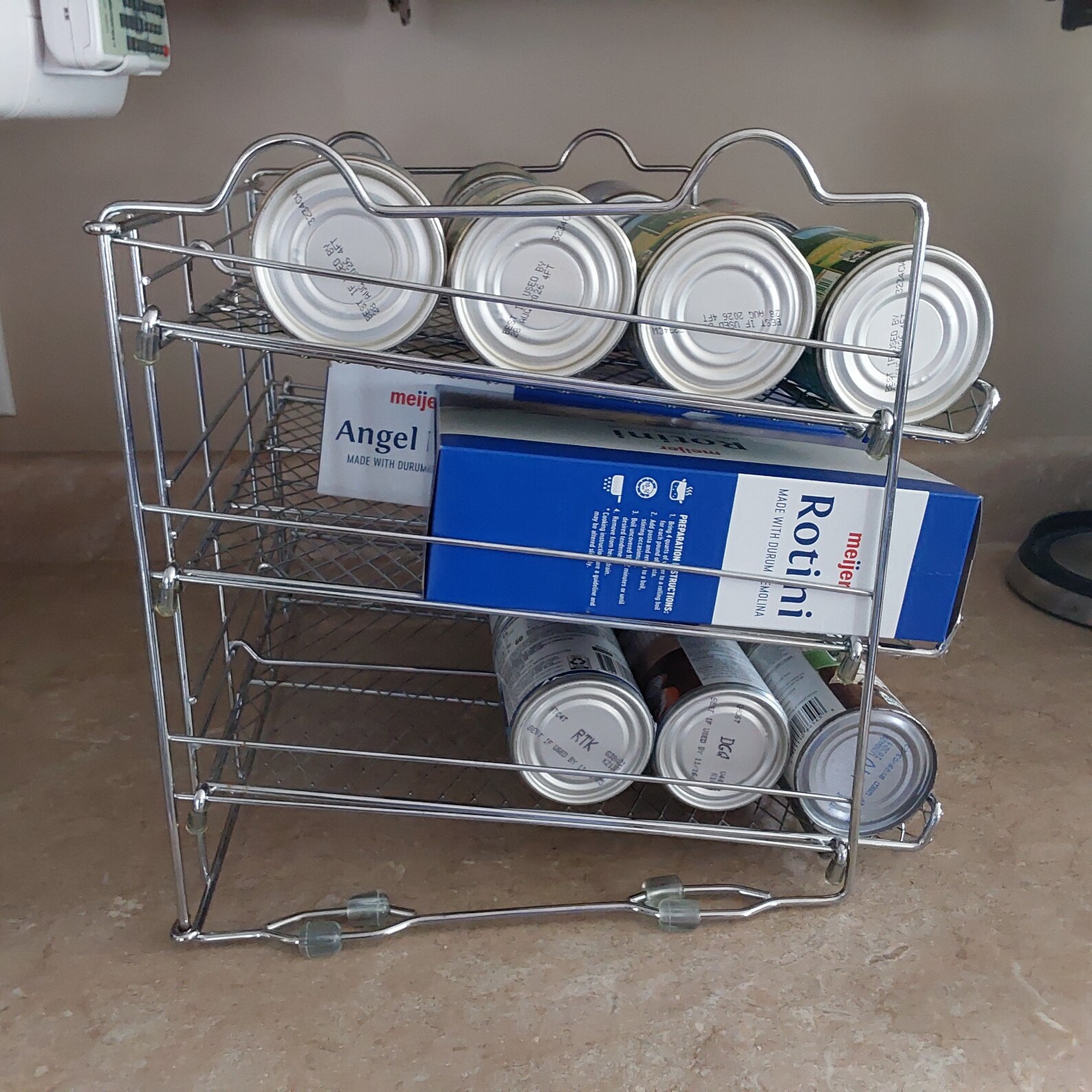 A Silver Chrome Metal 3 Tiered Shelf Stackable Can Organizer for up to ...