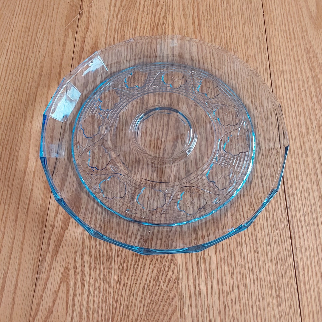 An Anchor Hocking 12 Inch Wide Azura Blue, Chip and Dip Plate in the ...