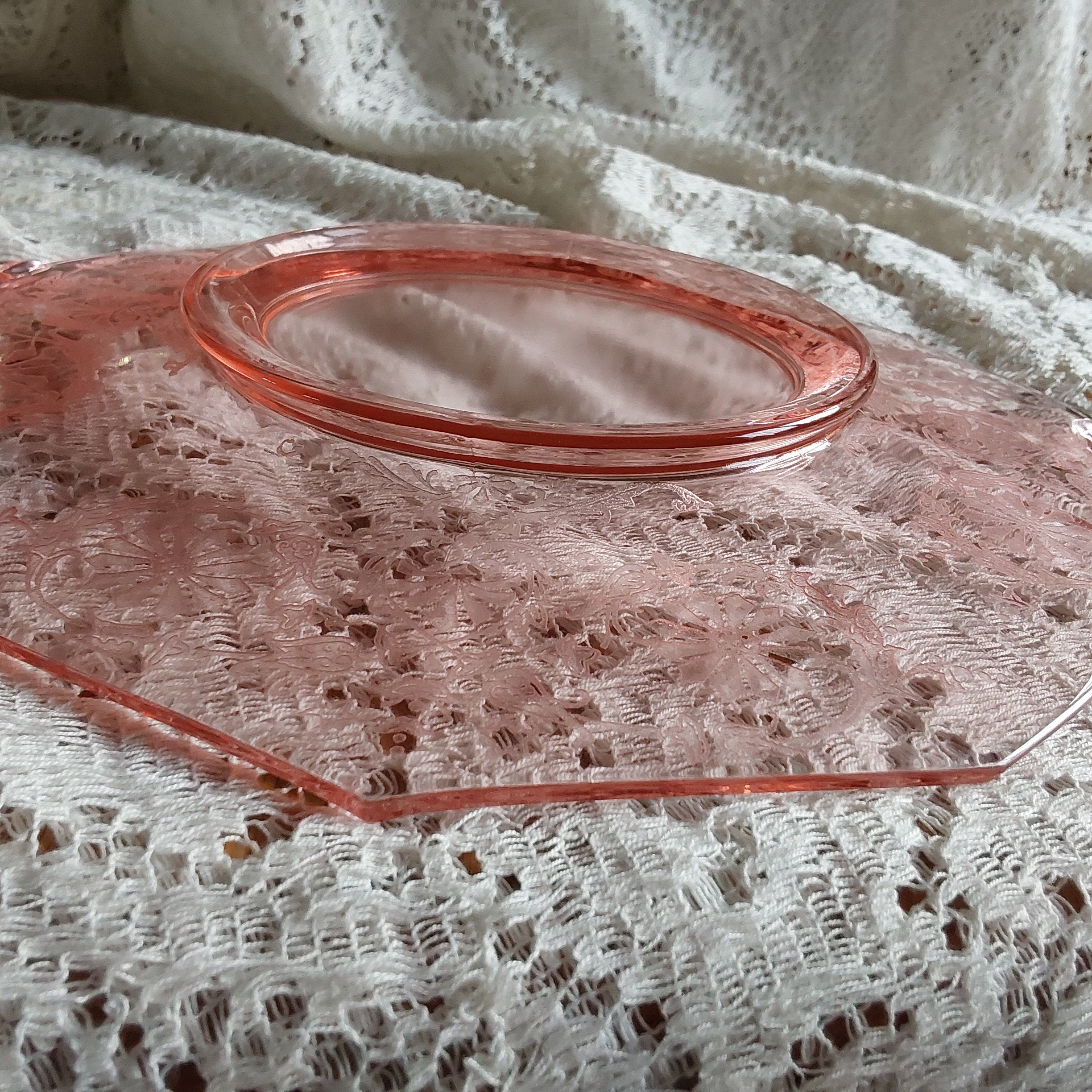 Cambridge Glass Pink Depression Dessert 10.25" Plate With Two Handles ...