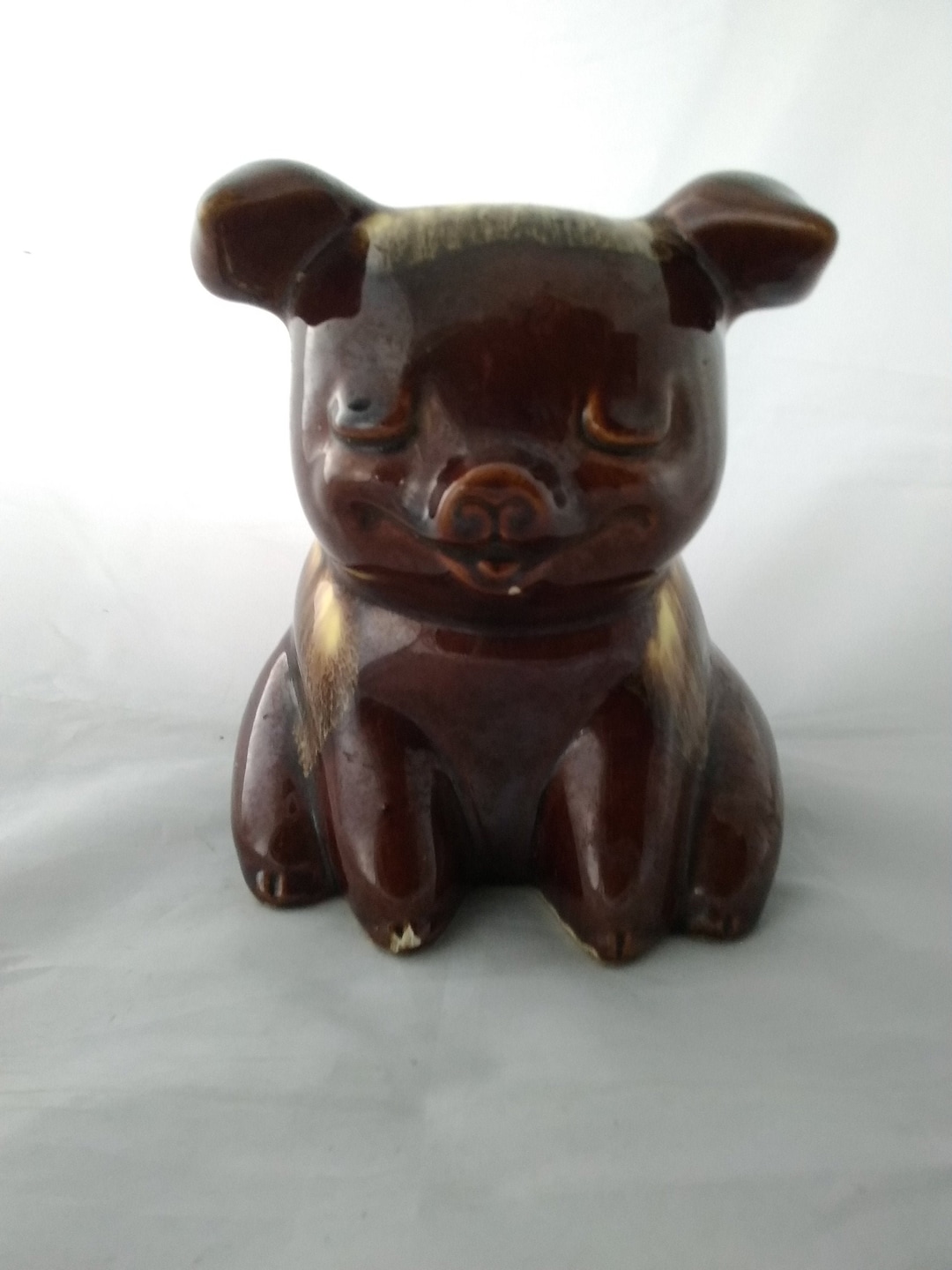 Hull Brown Stoneware Piggy Bank With Blue Dip Glaze From Late 1950s. SW ...
