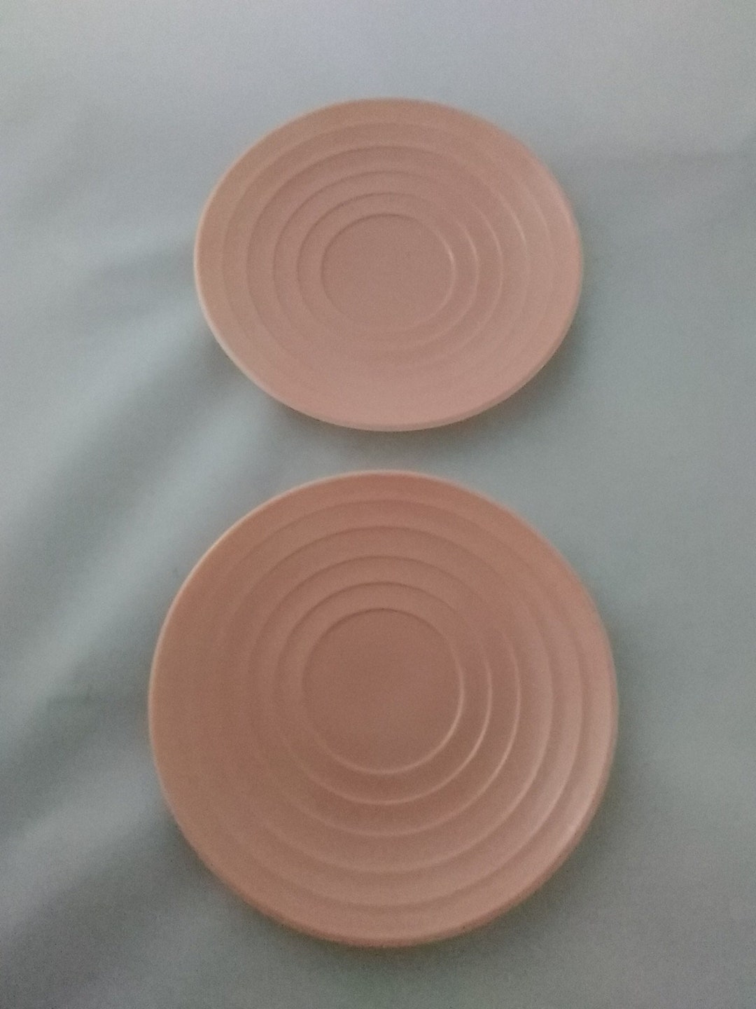 A Set of 2 Pink Hazel Atlas Saucers in Their Moderntone Platonite ...