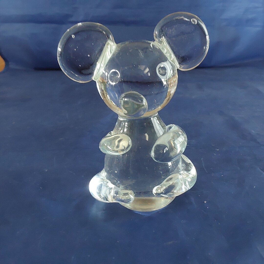 A Clear Hand Blown Art Glass Mouse Figurine as a 4 Inch Tall ...