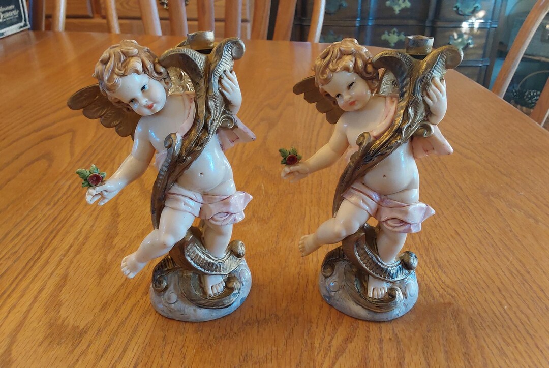 From Italy, a Matching Set of 2 Fontanini Angel or Cherub 6.5" Tall ...