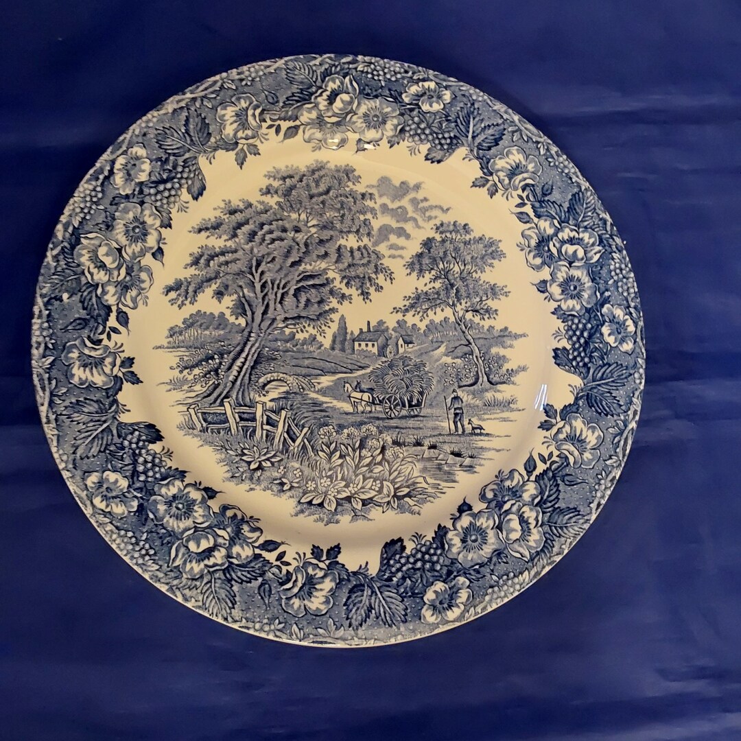 A 10" Eit-english Ironstone Transfer White Dinner Plate With Blue a ...