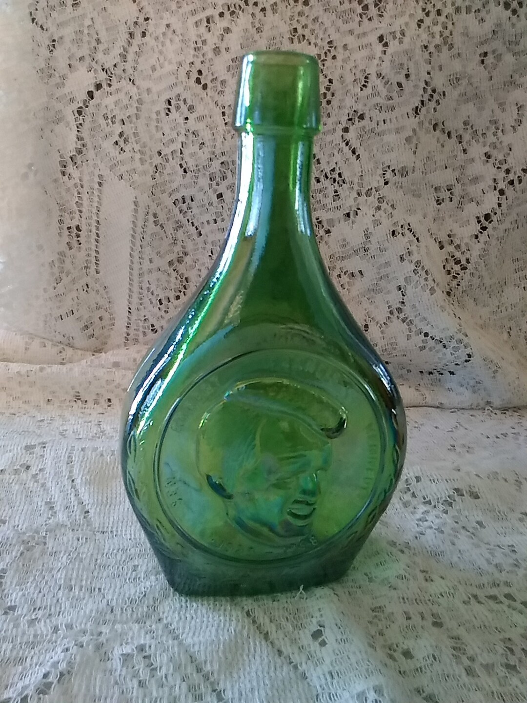 A Wheaton Green Iridescent Collectible 8.25 Inch Bottle With Robert ...