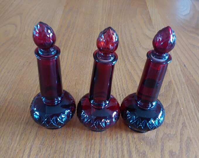 A Set of 3 Avon in Royal Red Glass Candle Shaped Perfume Bottles. Two ...