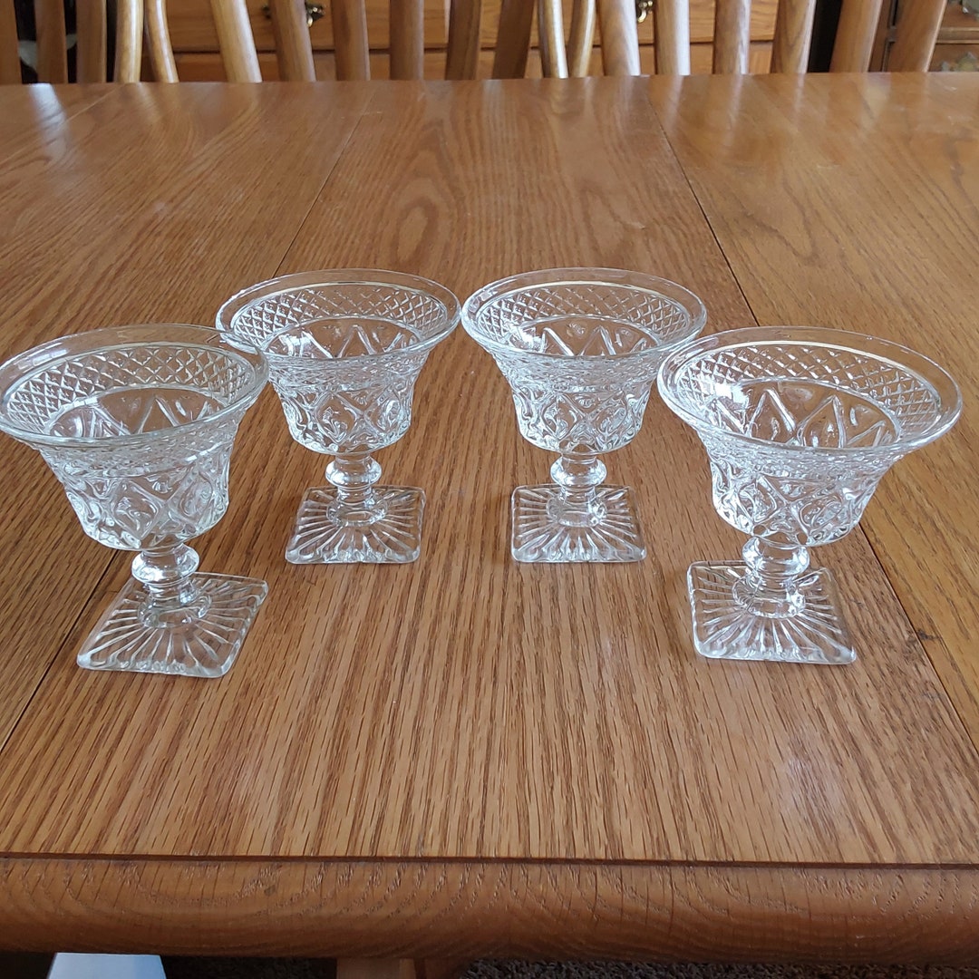 Set of 4 Matching Imperial Glass 3 Oz Square Footed, Clear Glass Short ...