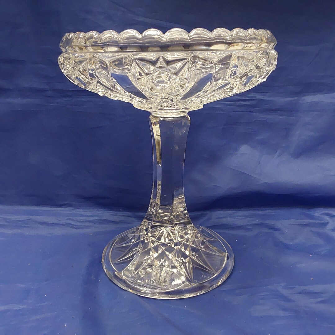 A Clear Crystal Stemmed Compote. the Design to the Bowl of Alternating ...