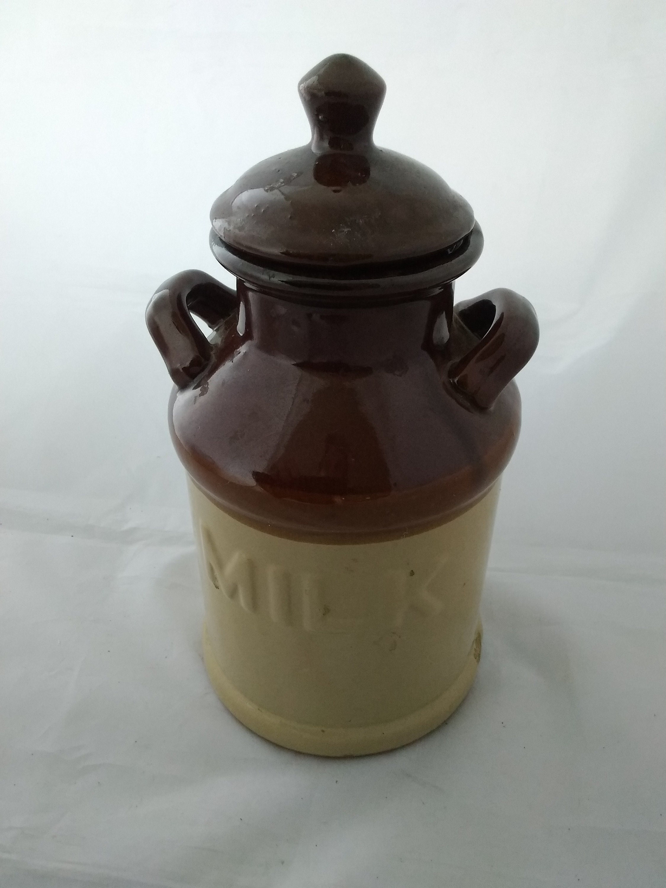 Tri-colored Stoneware Crock With Lid That Has MILK Embossed in the ...