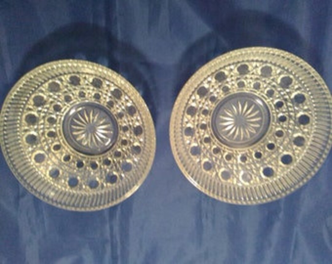 Two Clear Glass 7 Inch Bowl in the Windsor Cane and Button Pattern by ...