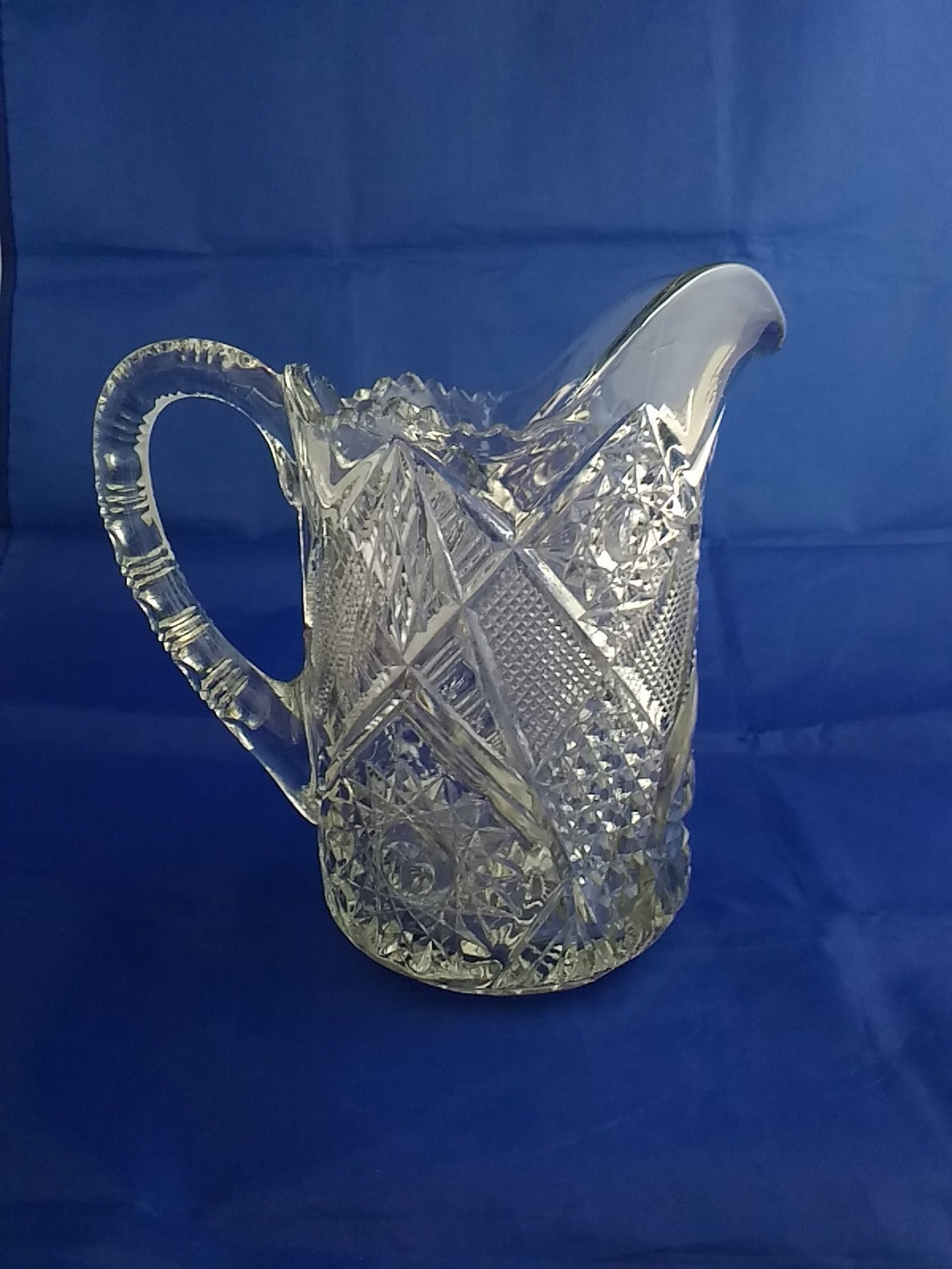 Large Clear Cut Glass Water Pitcher Multiple Hobstars - Etsy