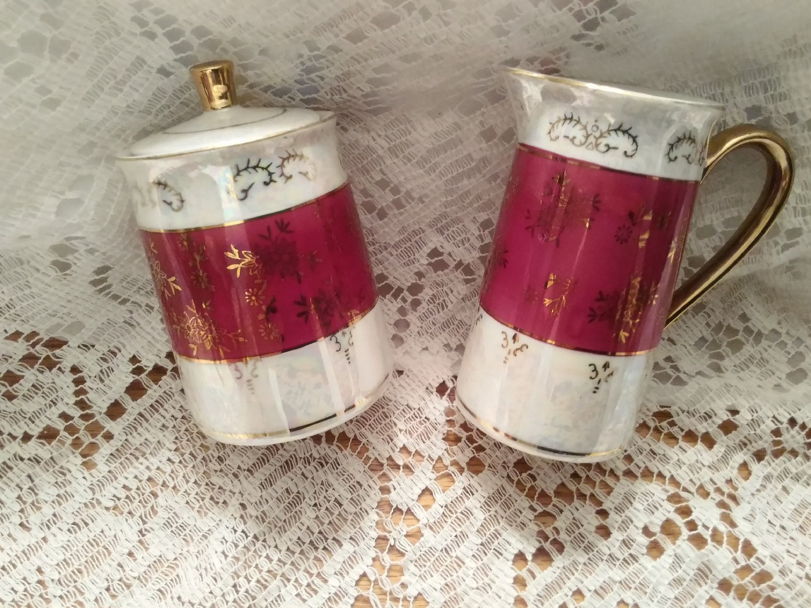 A 15 Piece Porcelain Tea Set in White Maroon and Gold - Etsy