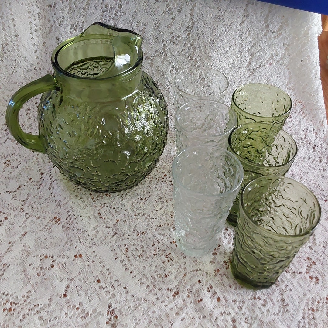 A Large Ball Lido Milano Avocado Green Glass 96 Oz Pitcher by Anchor ...